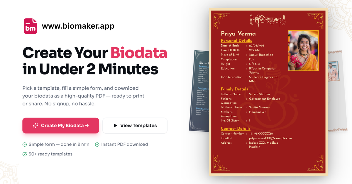 50+ Free Biodata Templates: Download PDF Instantly (2026 Collection ...